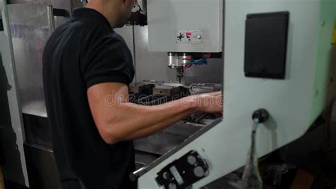 Technician Using Milling Machine Commands In A Cnc Factory Stock Footage Video Of