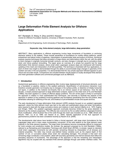 Pdf Large Deformation Finite Element Analysis For Offshore Applications