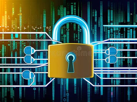 Cybersecurity Lock And Digital Data Streams On A Technology Background Stock Illustration