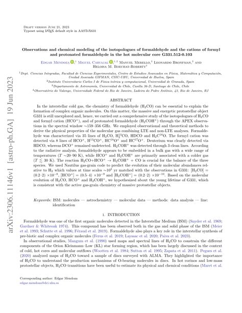 Pdf Observations And Chemical Modeling Of The Isotopologues Of Formaldehyde And The Cations Of