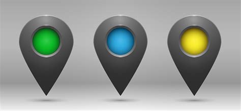 Realistic Gray Geolocation Icons With Colored Inserts On A Gradient Background Stock