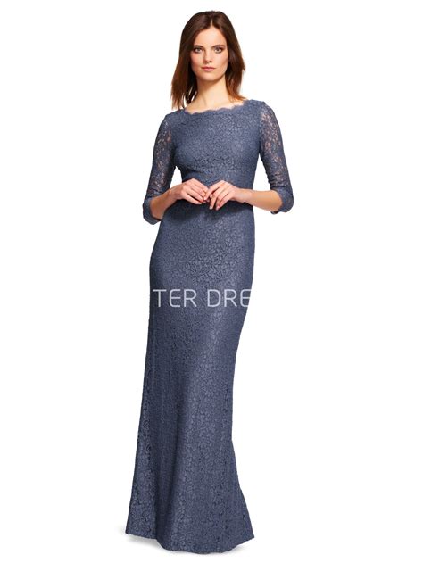 Sheath 3 4 Sleeve Bateau Neck Long Split Back Lace Bridesmaid Dress
