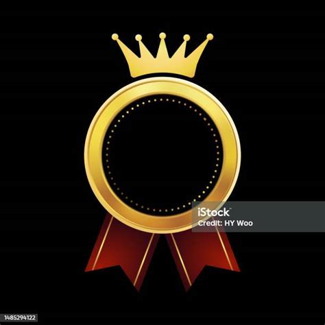리본과 크라운이 있는 프리미엄 어워드 골드 라벨 벡터 그림입니다 1위에 대한 스톡 벡터 아트 및 기타 이미지 1위 3차원 형태 고급 Istock