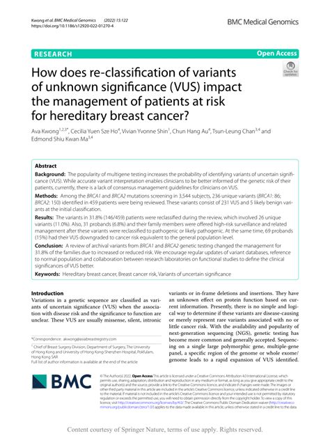 Pdf How Does Re Classification Of Variants Of Unknown Significance