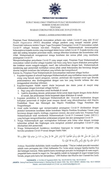 Mitigasi Corona Ini Imbauan Pp Muhammadiyah Tentang Penyelenggaraan Ibadah Times Indonesia