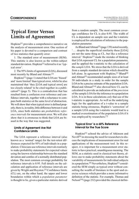 Pdf Typical Error Versus Limits Of Agreement Dokumen Tips