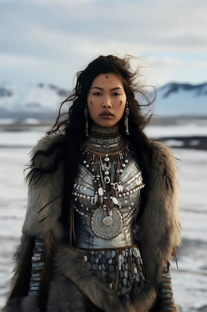 Premium Photo Young Inuit Woman Dressed In Traditional Clothing To