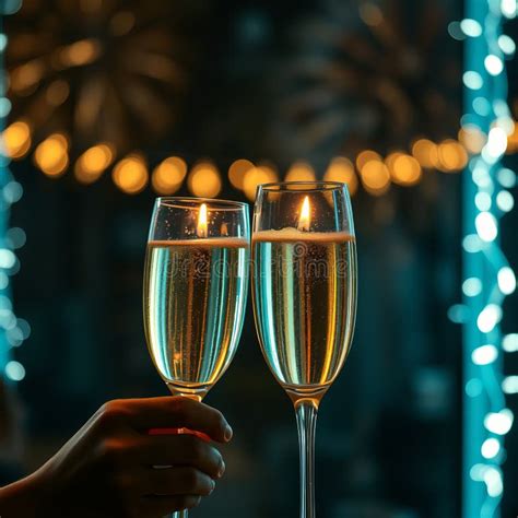 New Year S At Midnight With Champagne Glasses Congratulation 12 Years Realistic Photorealistic