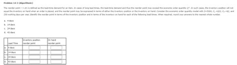 solved problem 14 3 algorithmic the reorder point r dm