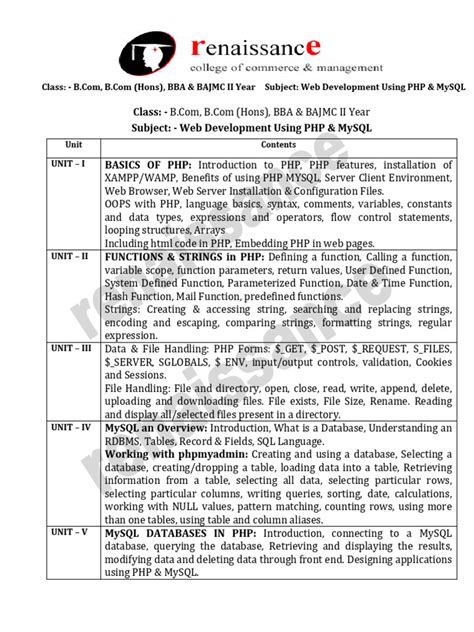 Web Development Using Php Mysql Notes Pdf Php World Wide Web