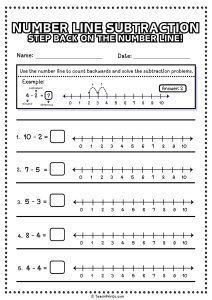 Number Line Subtraction Worksheets Free Teach Prints