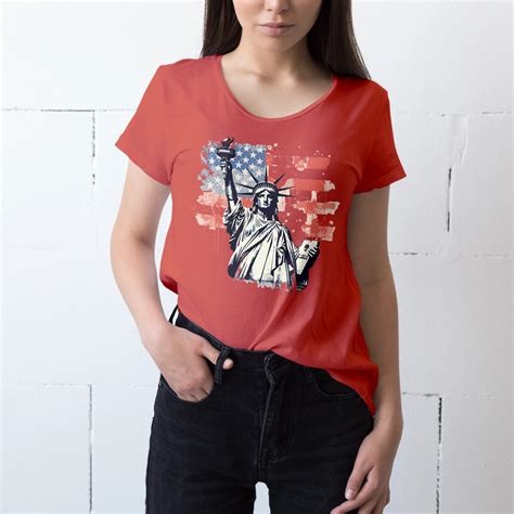Statue Of Liberty With American Flag Design T Shirt Design