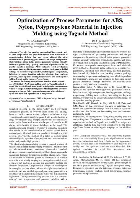 Pdf Ijert Optimization Of Process Parameter For Abs Nylon Polypropylene Material In