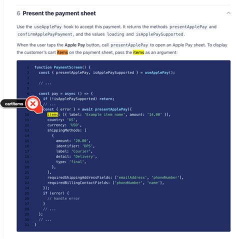 Need To Update The Items Property Of PresentApplePay S Param From