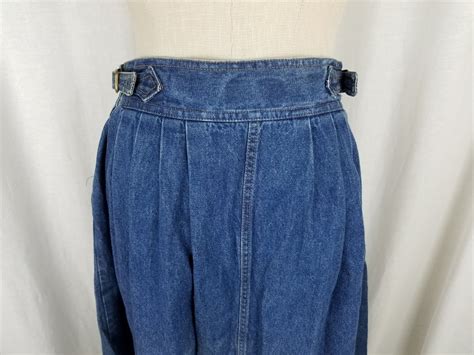 Vintage Gabriella Brazil Denim Blue Jean Swing Skirt Gem