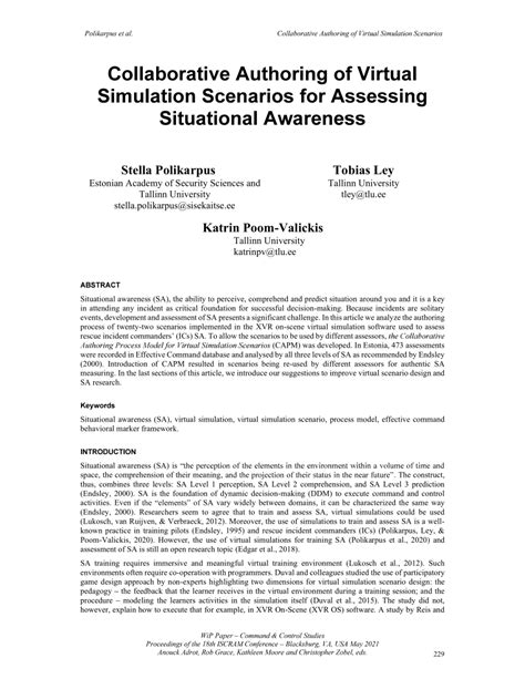 Pdf Collaborative Authoring Of Virtual Simulation Scenarios For Assessing Situational Awareness