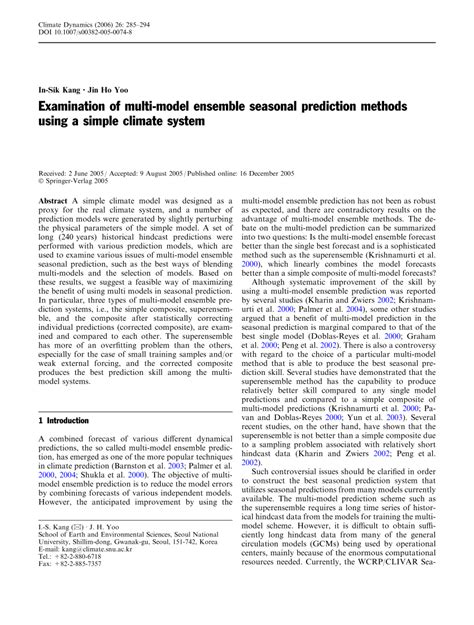 Pdf Examination Of Multi Model Ensemble Seasonal Prediction Methods