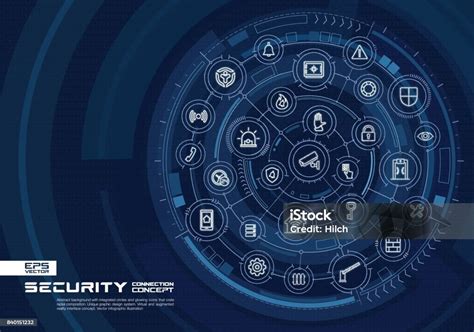 추상 보안 액세스 제어 배경 디지털 통합된 원 빛나는 얇은 라인 아이콘 시스템에 연결 합니다 보안 카메라에 대한 스톡 벡터 아트 및 기타 이미지 Istock