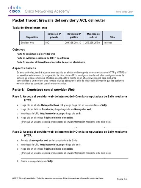 7 4 2 4 Packet Tracer Server Firewalls And Router Acls Pdf Servidor Web Internet Y Web