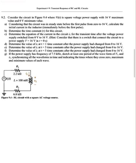 Solved Experiment 9 Transient Response Of Rc And Rl Circuits 9 2 Consider The Circuit In