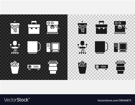 Set Calendar Briefcase Coffee Machine Full Vector Image