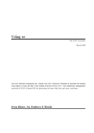 Using As The Gnu Assembler March 1993 The Free Software