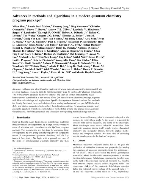 Pdf Advances In Methods And Algorithms In A Modern Quantum Chemistry Program Package
