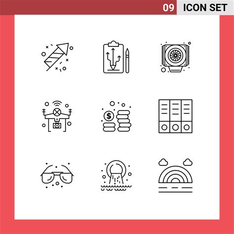 Pack Of 9 Creative Outlines Of Coins Wifi Computer Things Internet Editable Vector Design