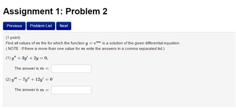 Solved Find All Values Of M The For Which The Function Y Chegg Com