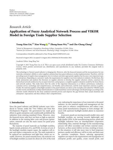 pdf application of fuzzy analytical network process and vikor model