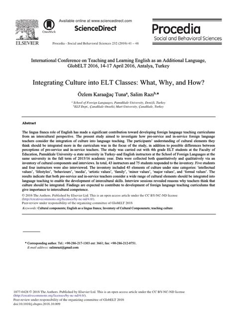 Integrating Culture Into Elt Classes Pdf Academia Science