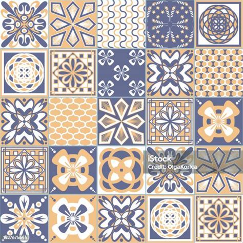 보라색 베이지 색 파스텔 이음새가 없는 무늬 포르투갈 탈라베라 화려한 장식 벡터 일러스트 레이 션 0명에 대한 스톡 벡터 아트