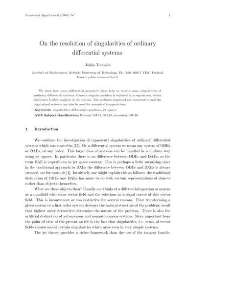 Pdf On The Resolution Of Singularities Of Ordinary Differential Systems