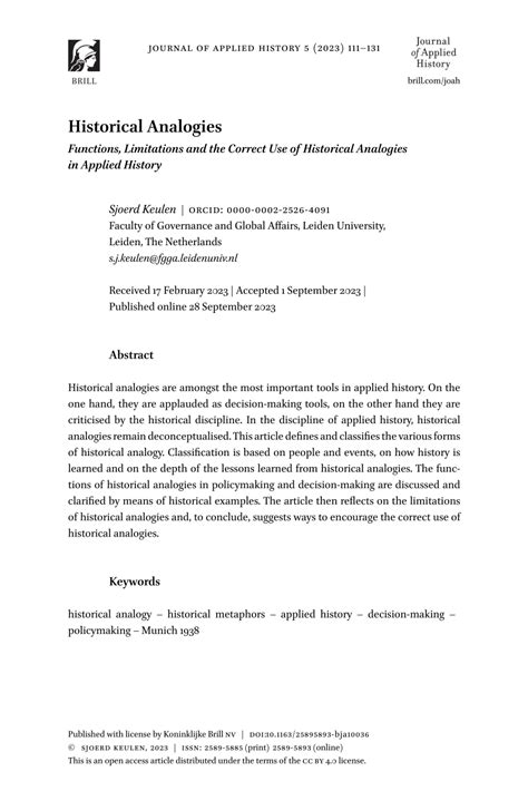 Pdf Historical Analogies Functions Limitations And The Correct Use Of Historical Analogies