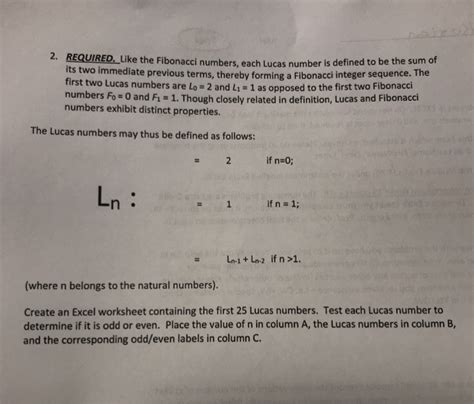 Solved 2 Required Like The Fibonacci Numbers Each Lucas