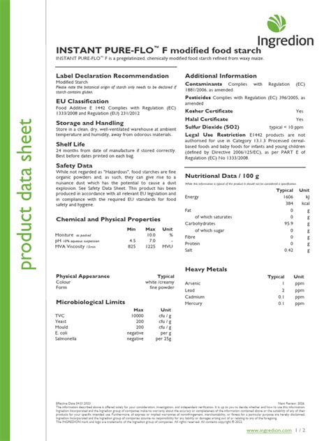 Instant Pure Flo F 12166101 En Pdf Starch Food Industry