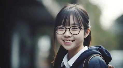 Asian Girl With Glasses Smiling While Reading A Book Background A High