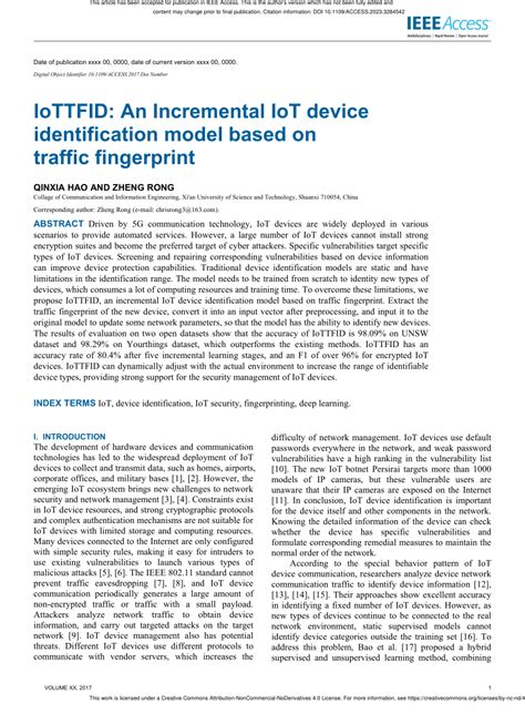 Pdf Iottfid An Incremental Iot Device Identification Model Based On Traffic Fingerprint