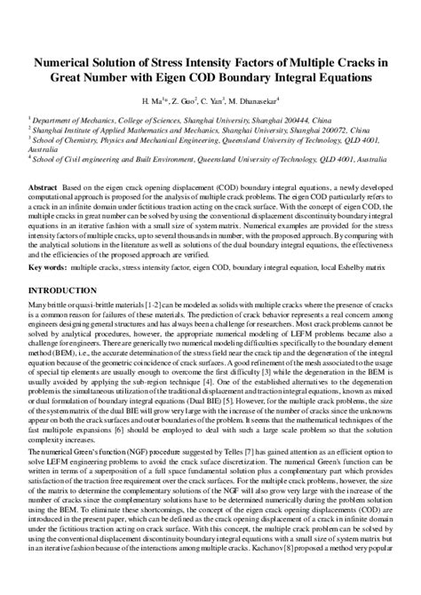 Pdf Stress Intensity Factor For Multiple Cracks In An Infinite Plate Using Hypersingular