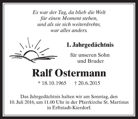 Traueranzeigen Von Ralf Ostermann Wirtrauern