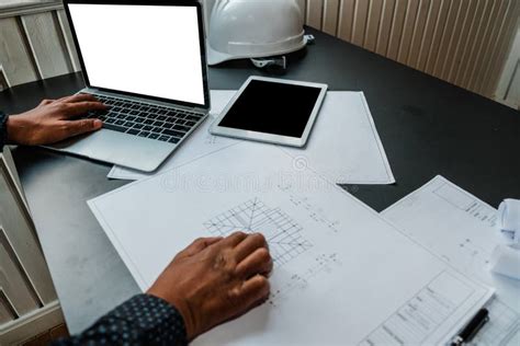 Architect Engineer Working On House Blueprint Of Real Estate Project