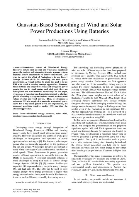 Pdf Gaussian Based Smoothing Of Wind And Solar Power Productions Using Batteries