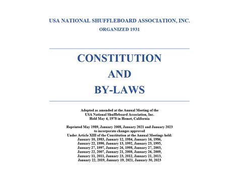 Constitution And Bylaws Usa National Shuffleboard Association
