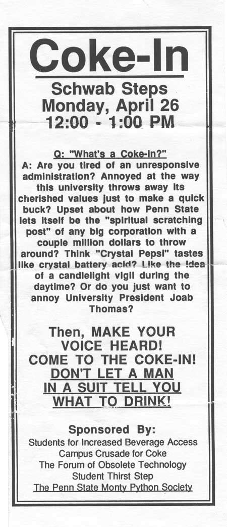 Carbonated Campus Coup The 1993 Penn State Coke In Onward State