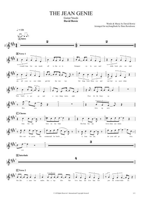 The Jean Genie Tab By David Bowie Guitar Pro Guitar Vocals MySongBook