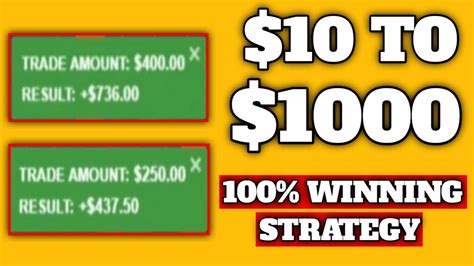 10 To 1000 100 Winning Strategy Best Binary Options Strategy Youtube