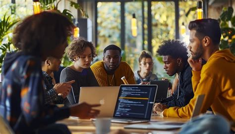 Dynamic Software Development Team Collaborating In A Modern Coworking Space Premium Ai