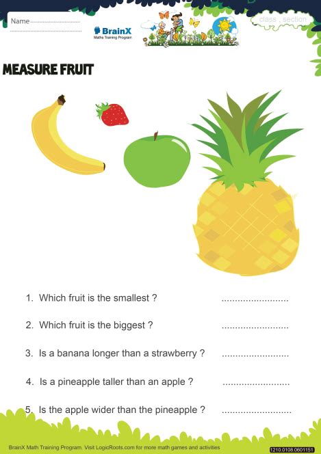 Measure Fruit Math Worksheet For Grade 1 Free And Printable Worksheets