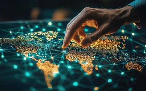 Interactive Digital Map With Hand Exploring Global Connections