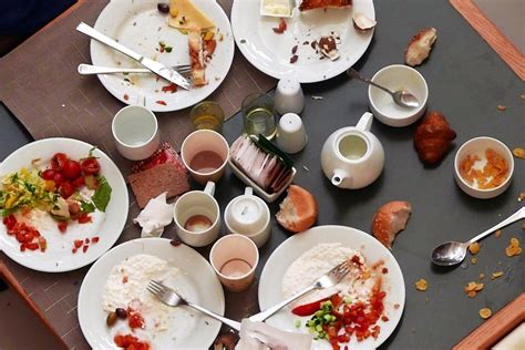 Premium Photo High Angle View Of Leftovers On Table At Restaurant